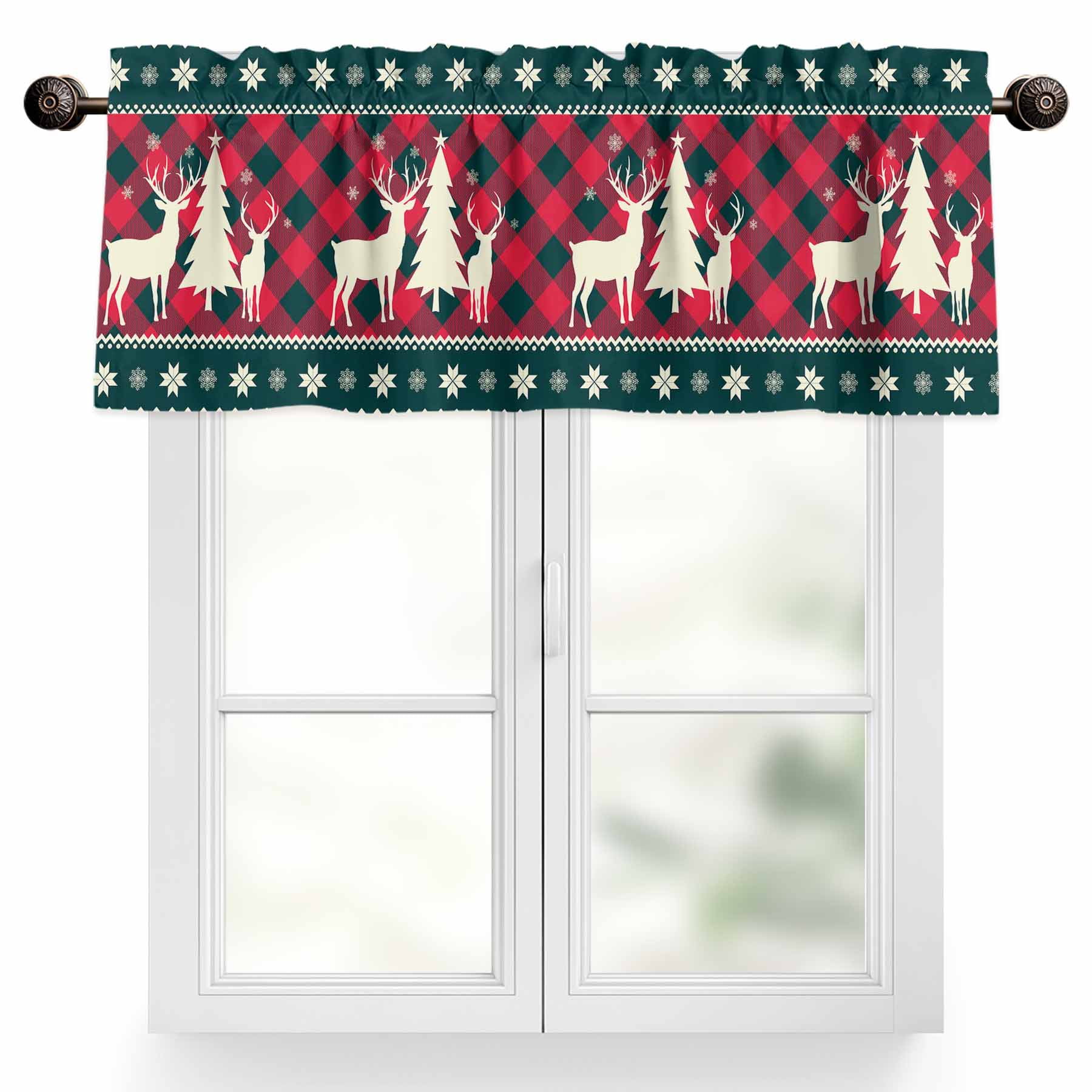 Christmas Tree Valances for Windows, 42 x 18in, Elk Reindeer Red ...