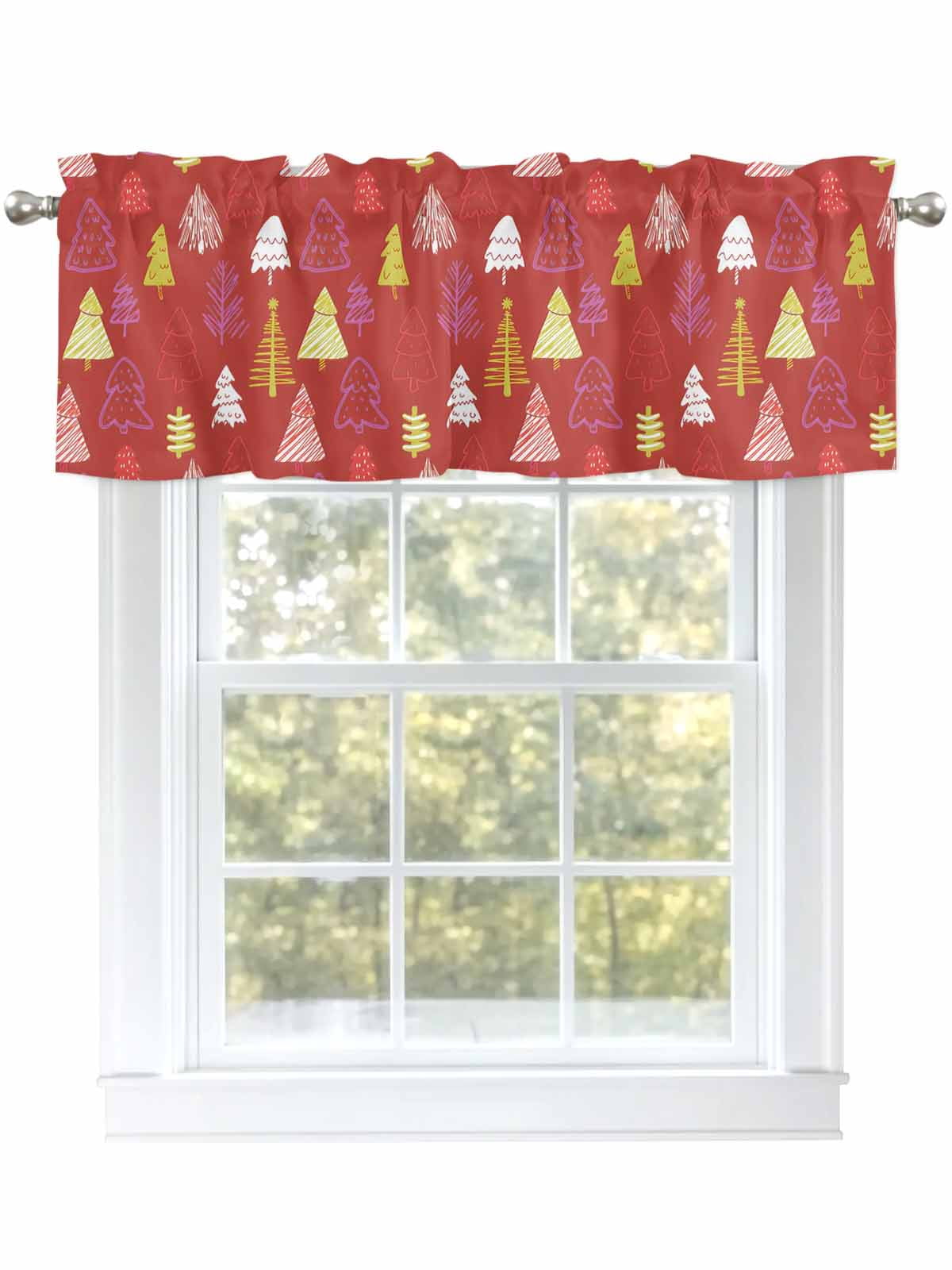 Christmas Tree Valances for Windows Cute Red Simple Hand Painted Rod ...