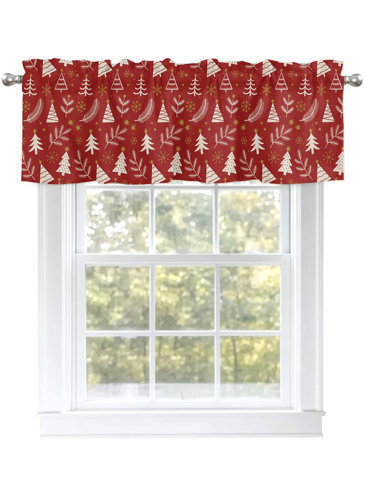 Christmas Tree Valances for Windows Gold Star Snowflakes Winter Red ...