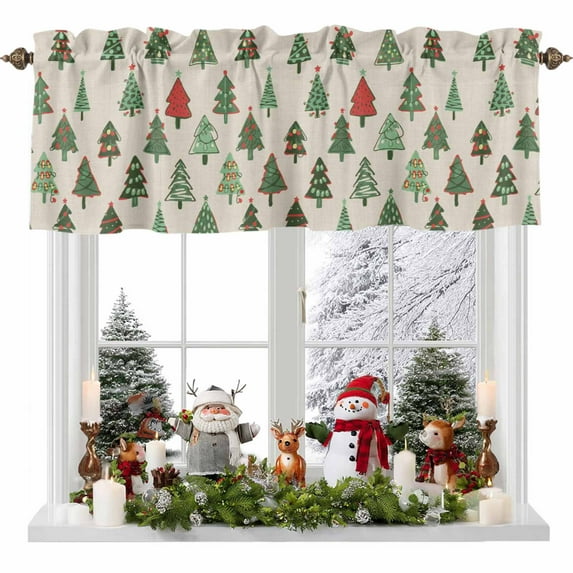 Christmas Tree Valances for Windows, Hand Painted Cartoon Trees Linen ...