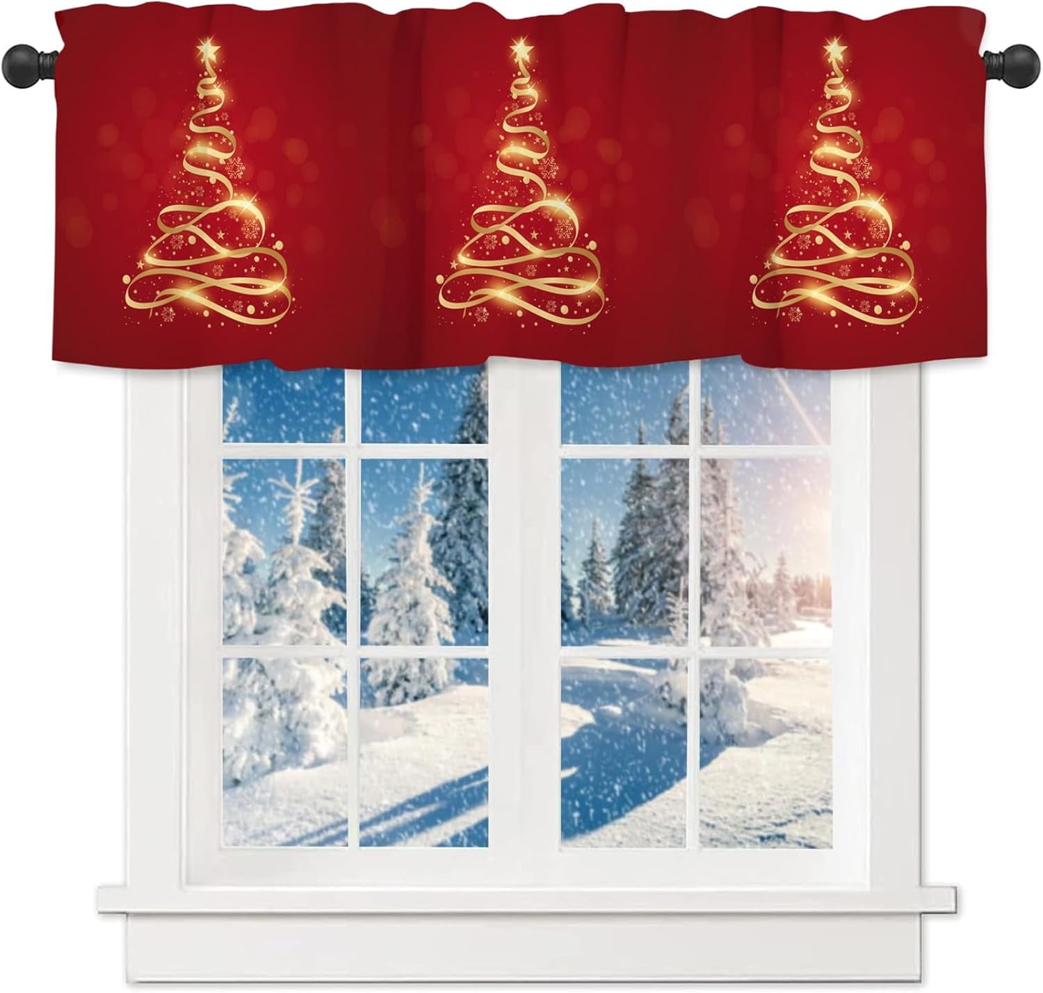 Christmas Tree Valances for Windows Merry Xmas Red Valance Kitchen ...