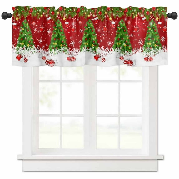 Christmas Tree Valances for Windows, Red Xmas Balls Evergreen Bough ...