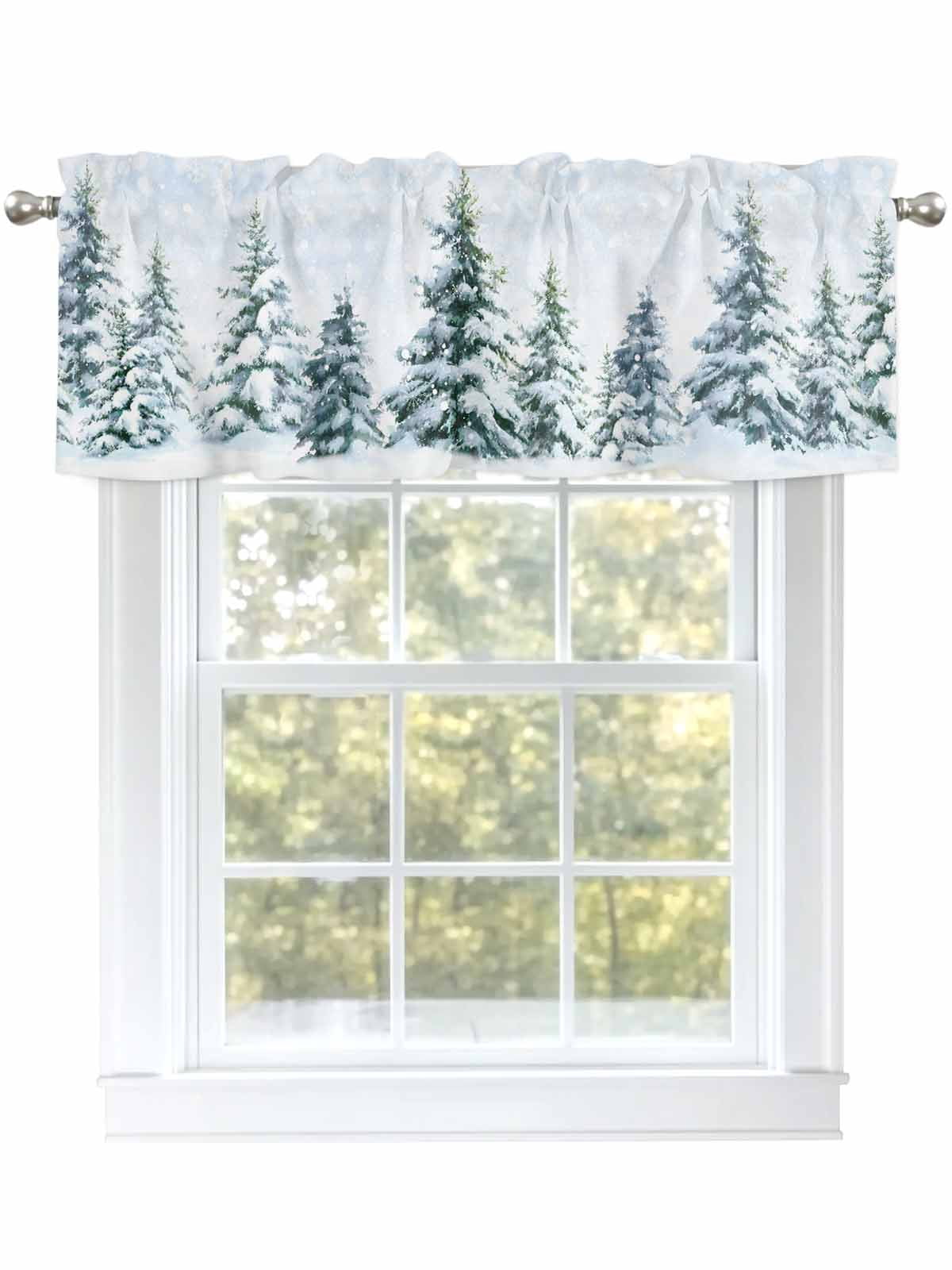 Christmas Tree Valances for Windows Winter Snow Scene Pine Trees Forest ...