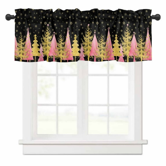 Christmas Tree Valances for Windows Winter Snowflake Pink Gold Retro ...
