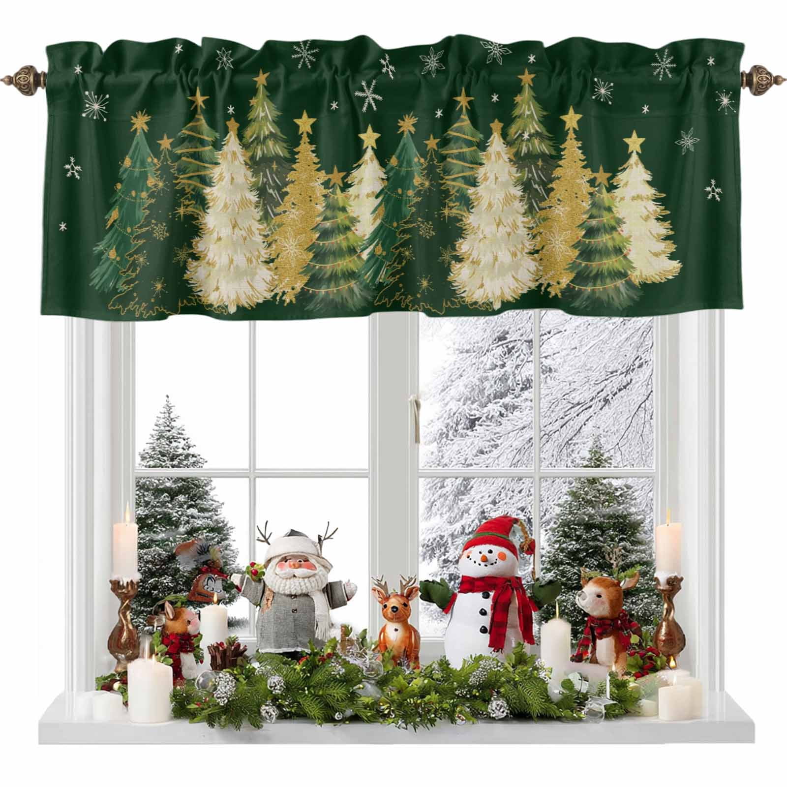 Christmas Tree Valances for Windows, Xmas Tree Winter Snowflake Dark ...
