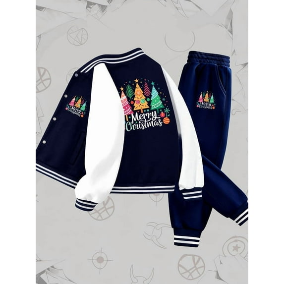 Christmas Tree Varsity baseball uniform jacket set funny boys blue ...