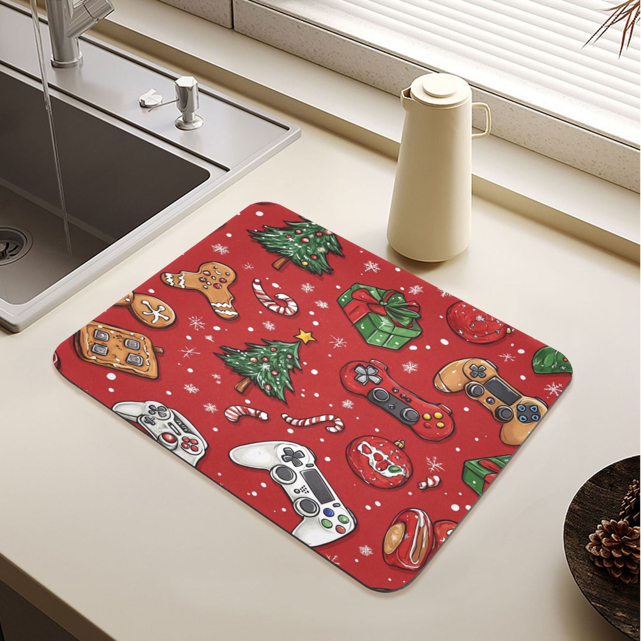 Christmas Tree Video Game Pattern Drying Mat Diatomaceous Earth Super ...