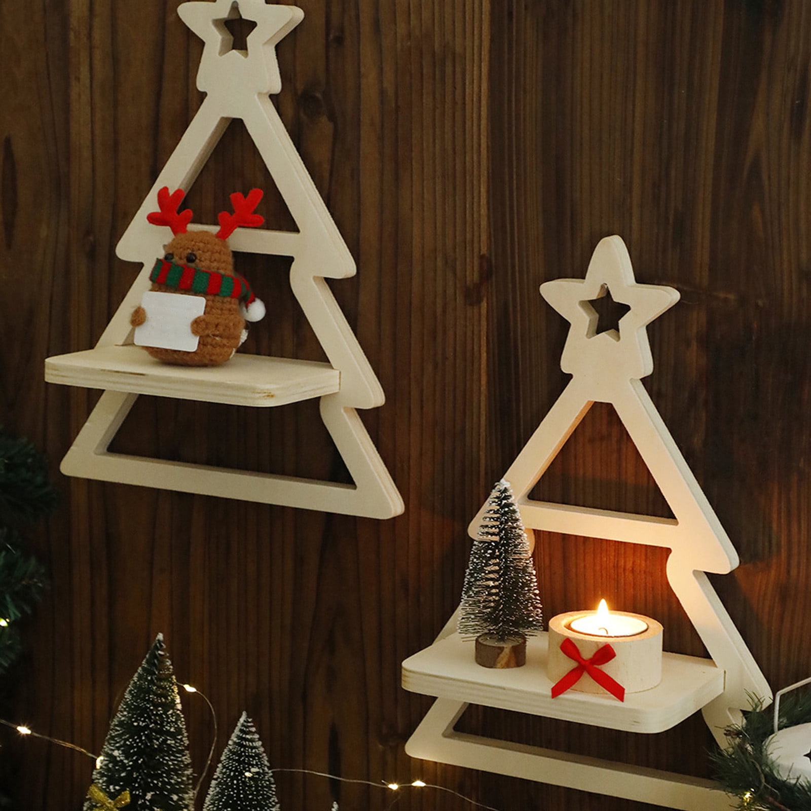 Christmas Tree Wall Shelf | Wooden Hanging Storage Organizer | Holiday ...