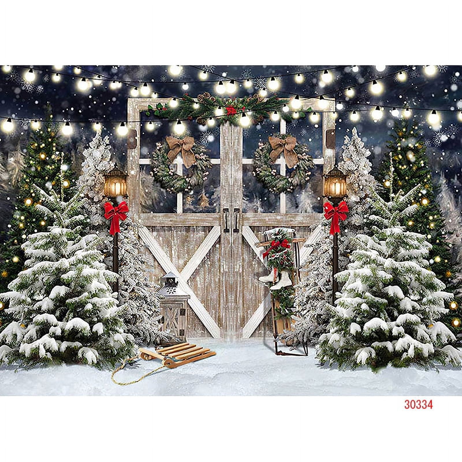 Christmas Tree Window Candy Photography Backdrop Wooden Doors Snowman ...