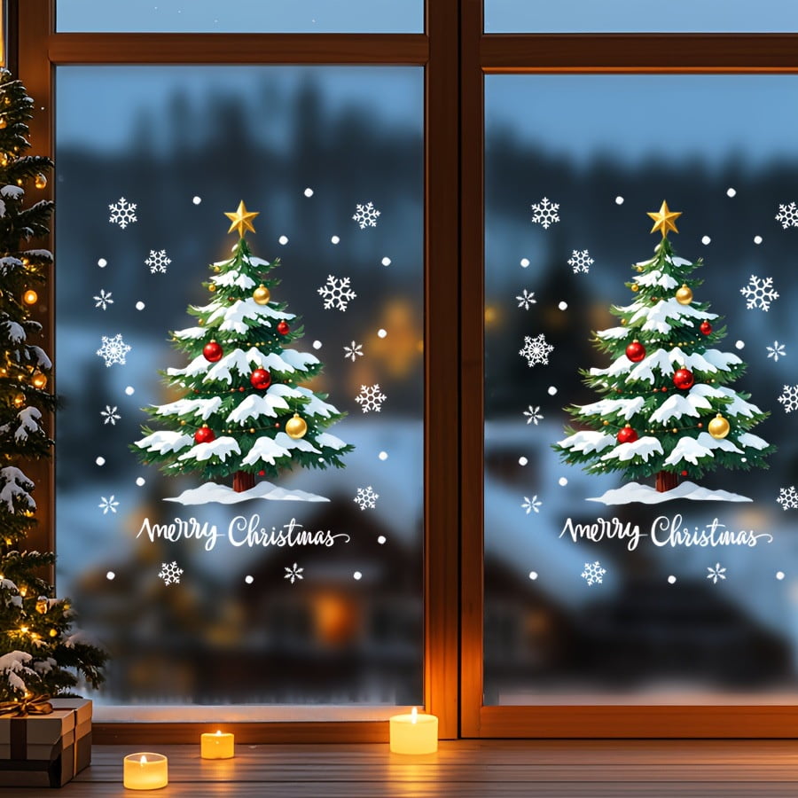 Christmas Tree Window Clings Stickers 23.62 x 17.71in Reusable DIY ...