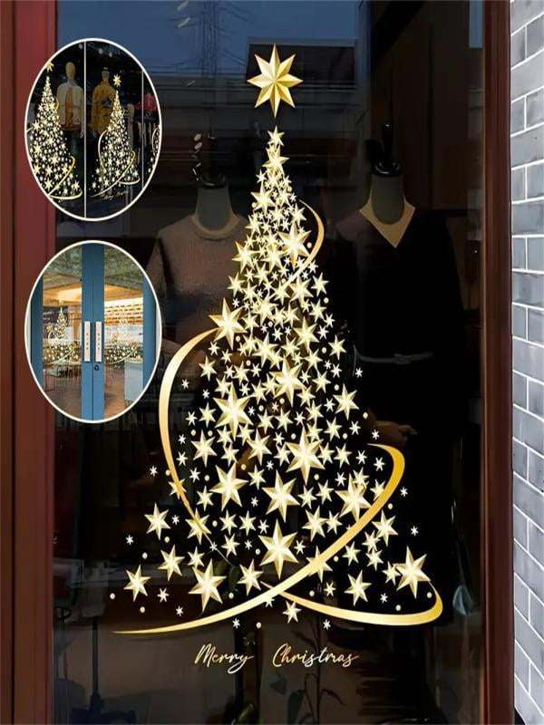 Christmas Tree Window Clings Stickers for Glass, Extra Large Golden ...