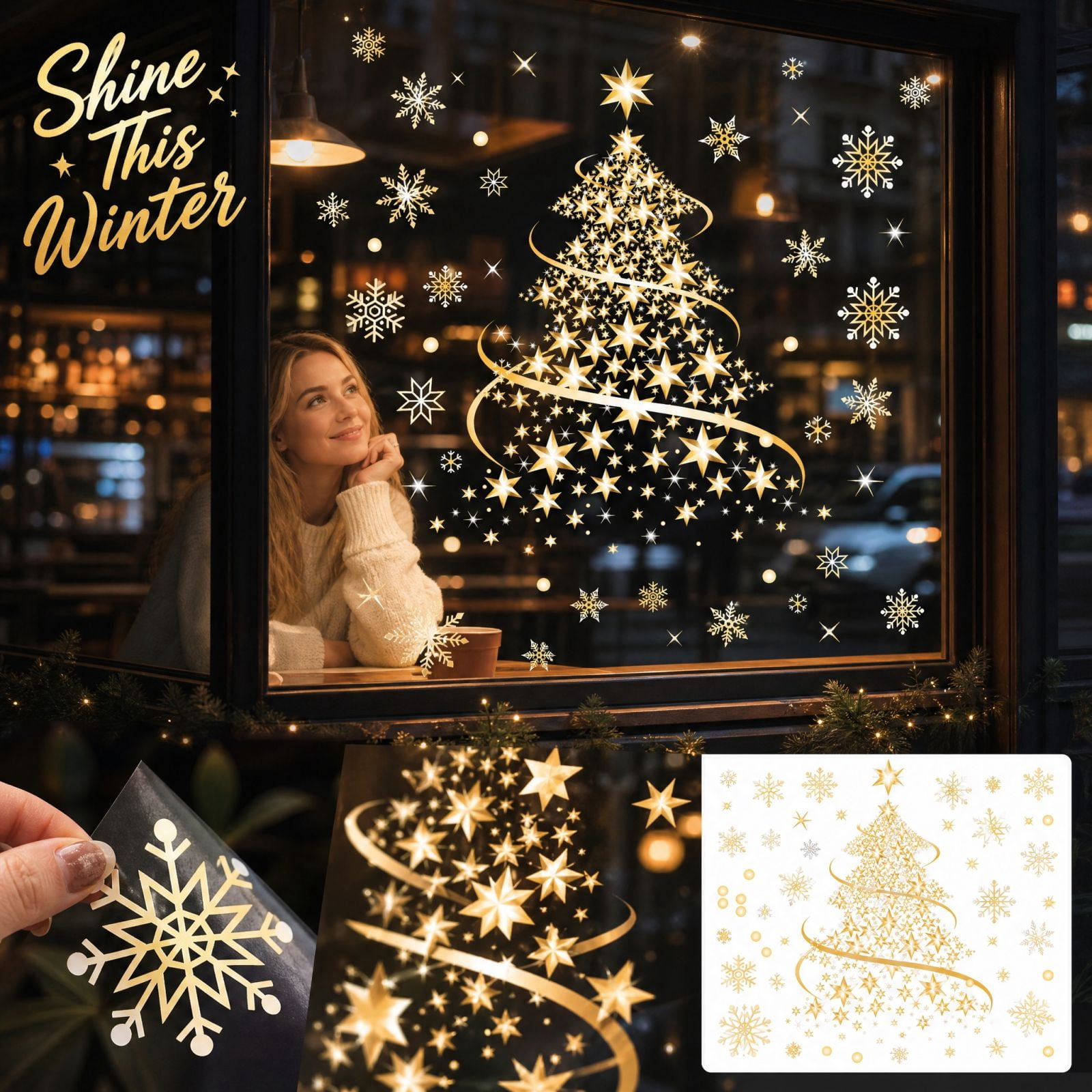 Christmas Tree Window Clings Stickers, Gold, 13.8 x 19.7 in, Extra ...