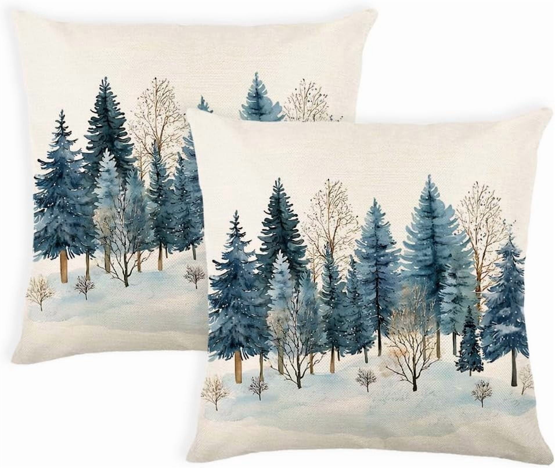 Christmas Tree Winter Pillow Covers 16x16 Inch Set of 2 Xmas Decorative ...