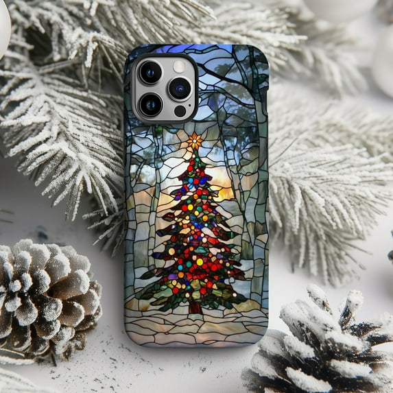 Christmas Tree Winter Pine Stained Glass Phone Case 17 16 15 14 13 12 ...