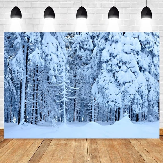 Christmas Tree Winter Snow Snowflake Mountain Forest Backdrop Vinyl ...