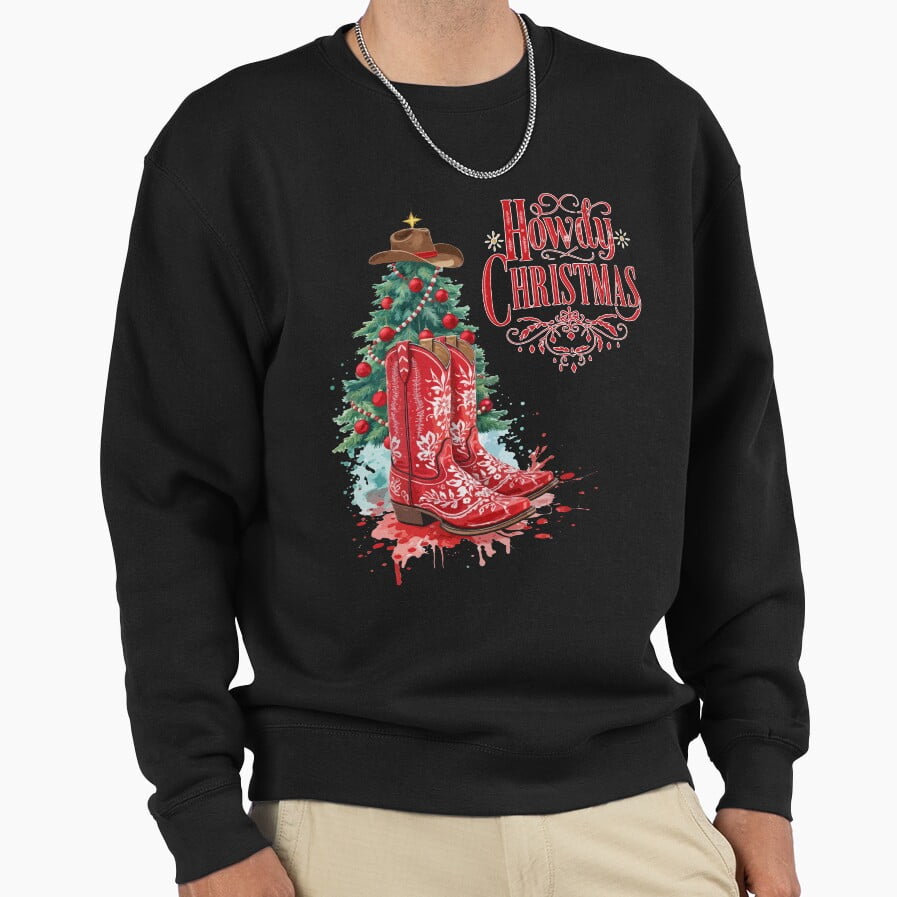 Christmas Tree With Cowgirl Boots Unisex Sweatshirt Howdy Western ...