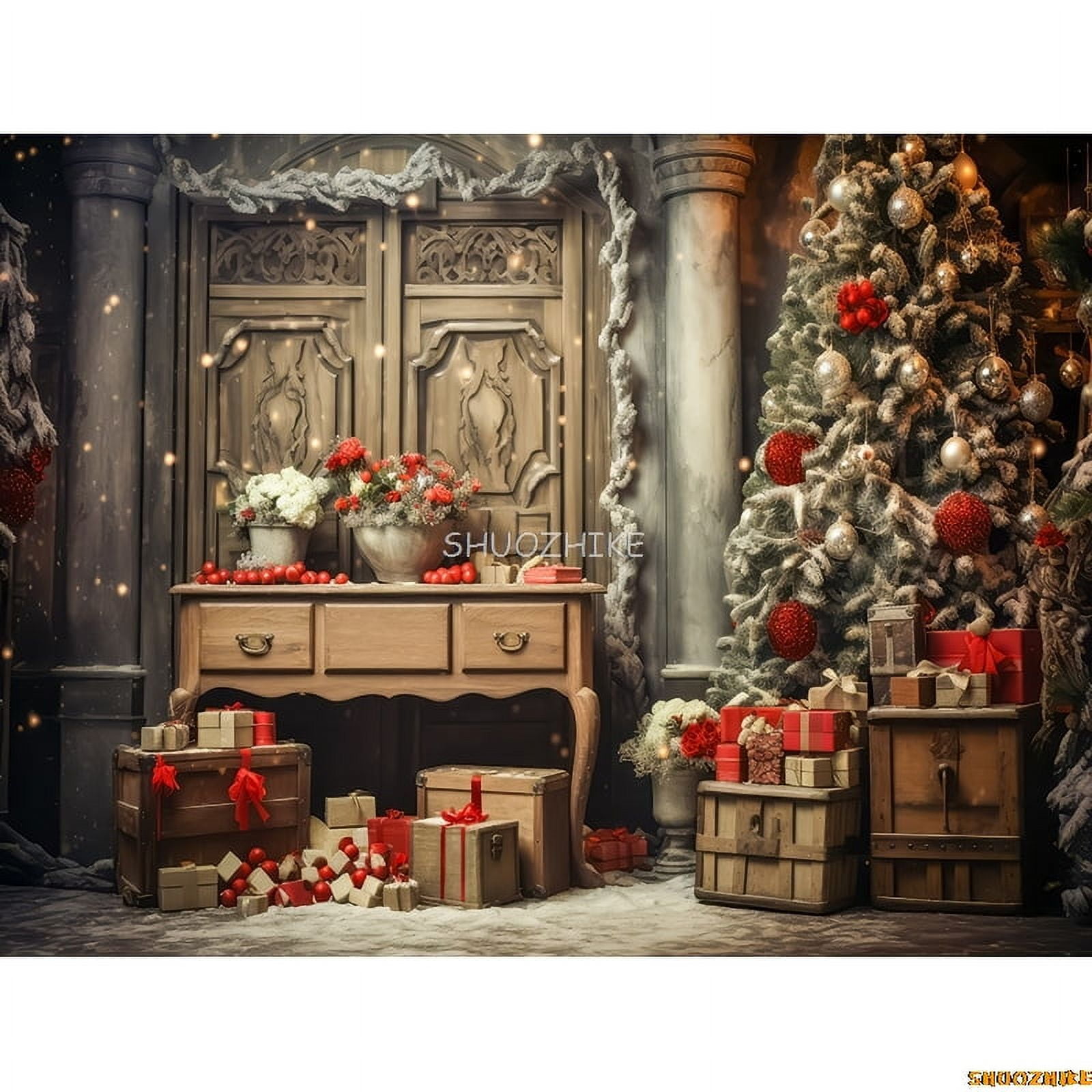 Christmas Tree With Gift Boxes Photography Backdrops Winter Snow ...