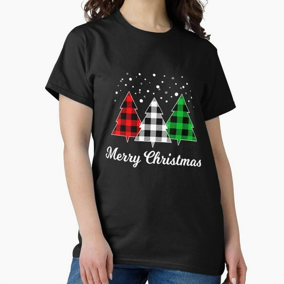 Christmas Tree With Plaid Pattern And Merry Christmas Script Holiday ...