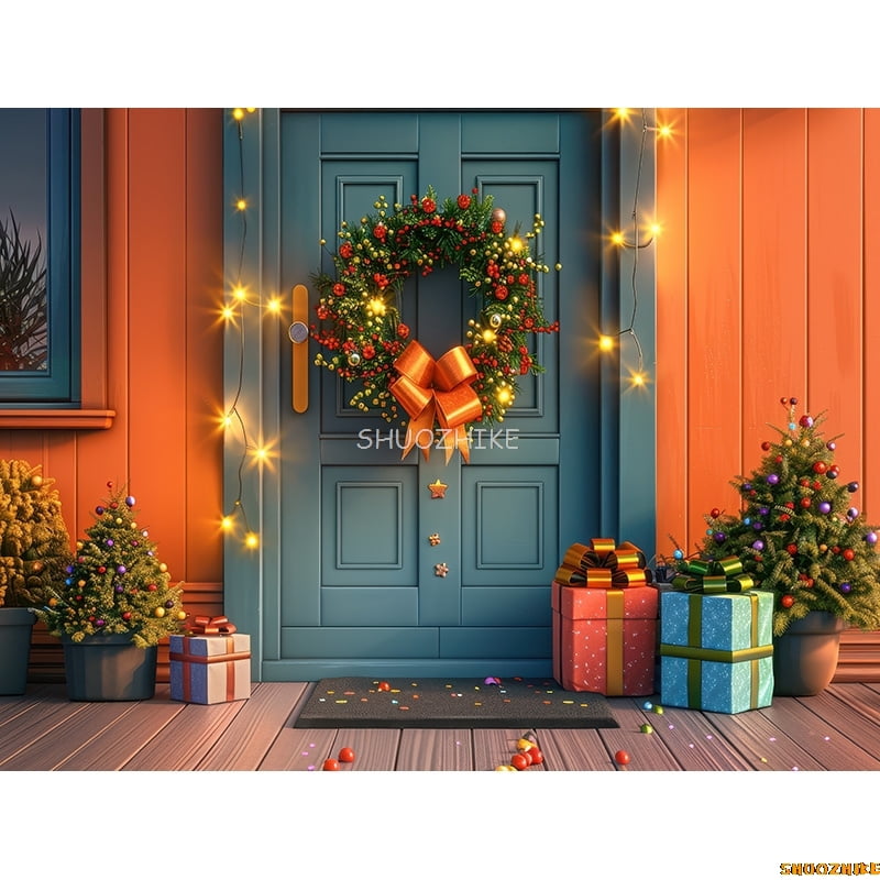 Christmas Tree With Wood Floor Photography Backdrops Pinecs Snow ...