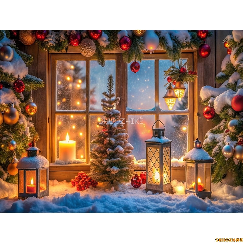 Christmas Tree With Wood Floor Photography Backdrops Pinecs Snow ...