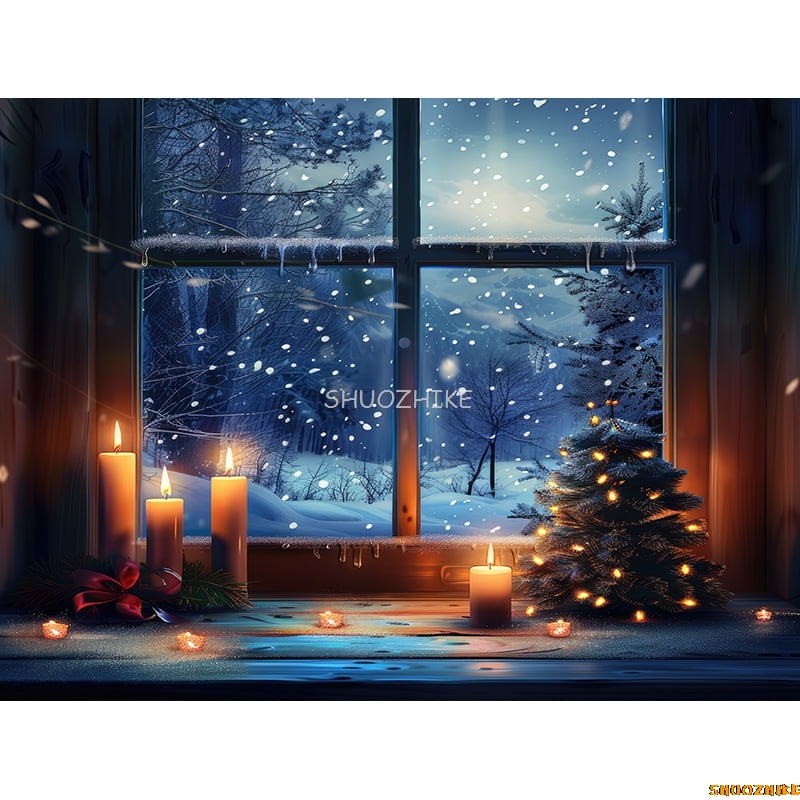 Christmas Tree With Wood Floor Photography Backdrops Pinecs Snow ...