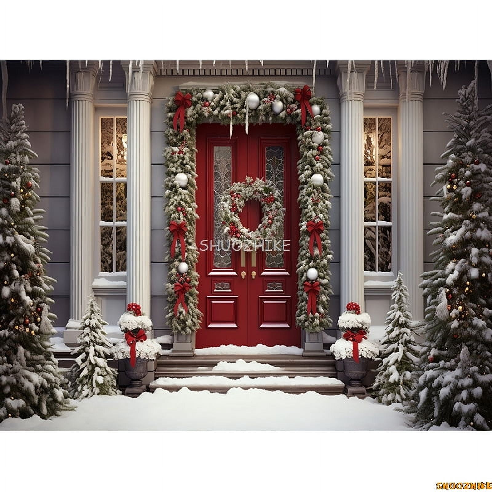 Christmas Tree With Wood Floor Photography Backdrops Pinecs Snow ...