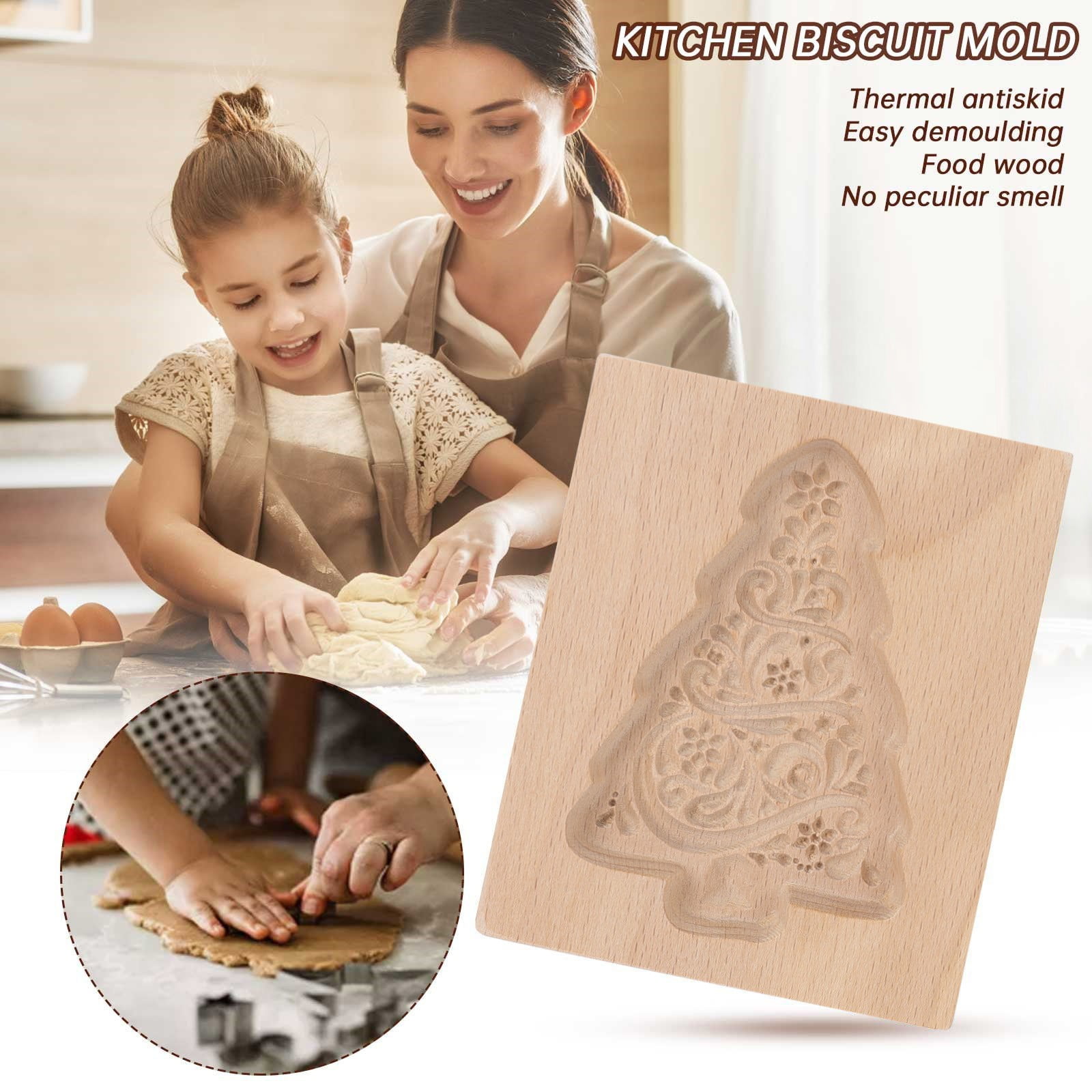 Christmas Tree Wooden Animal Cookie Molds Press Type Cutter Design Wood ...