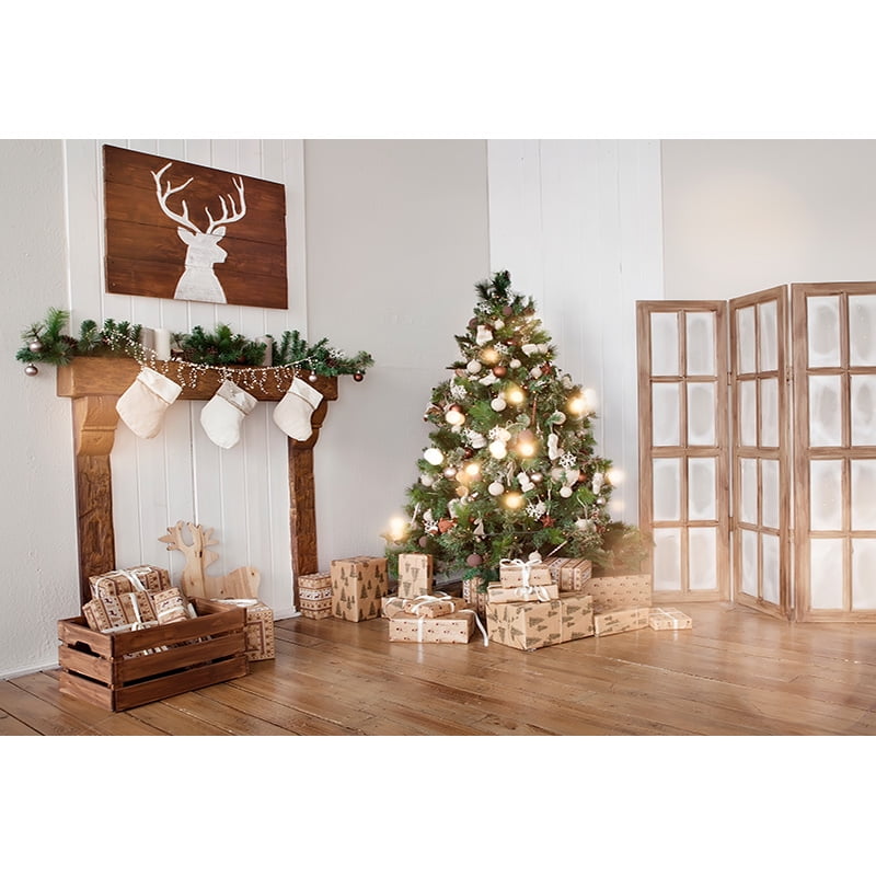 Christmas Tree Wooden Board Flower Wreath Gift Photography Window ...
