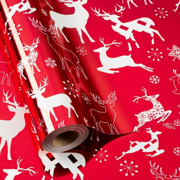Christmas Tree Wrapping Paper Roll - Metallic Foil Shine Green, Gold ...