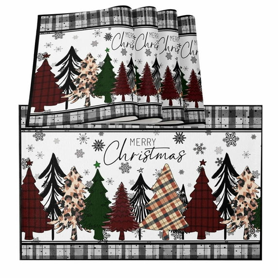 Christmas Tree Xmas Tree Grey Plaid Snowflake Burlap Kitchen Place Mats ...