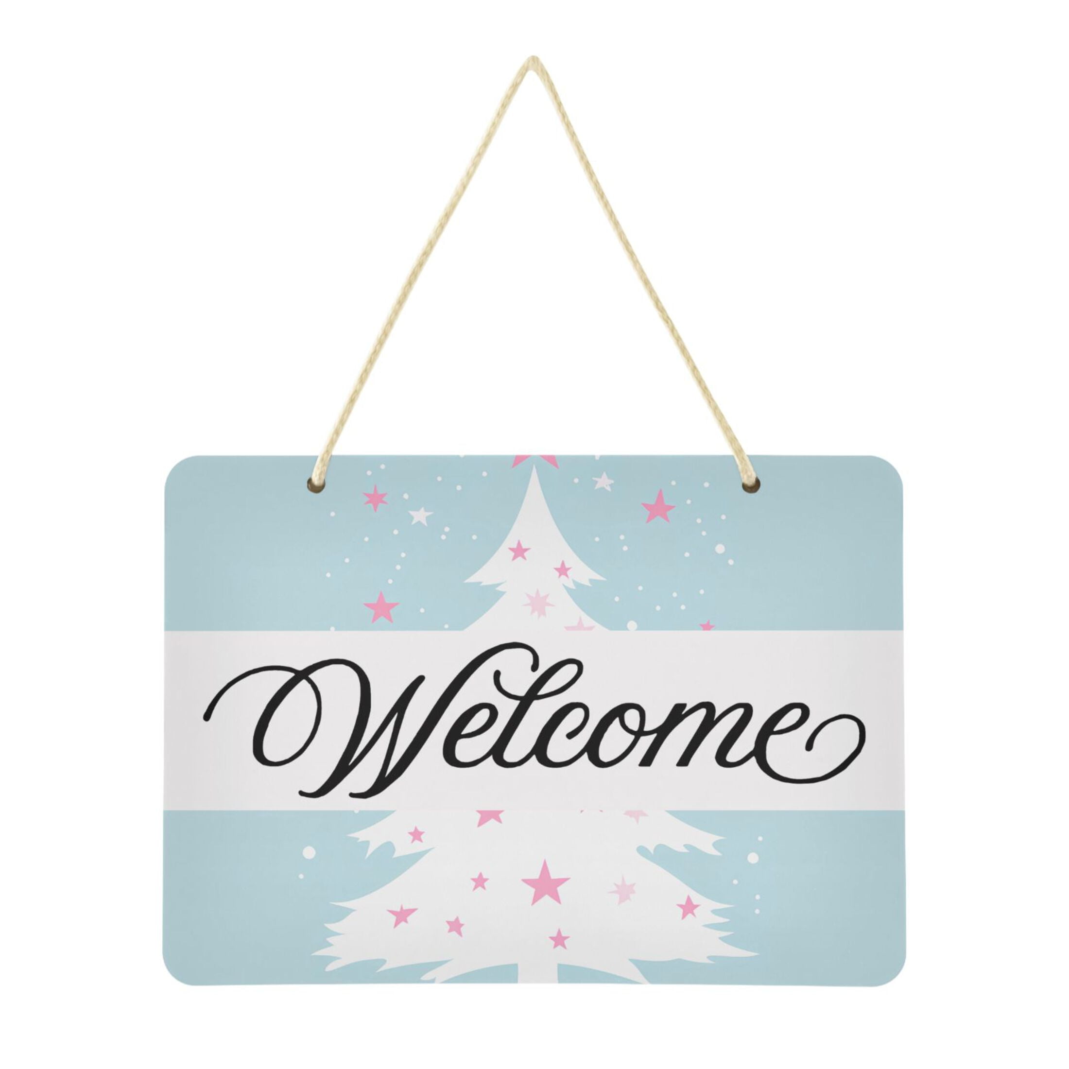 Christmas Tree and Pink Star Welcome Sign Front Door PVC 14x10 inch ...