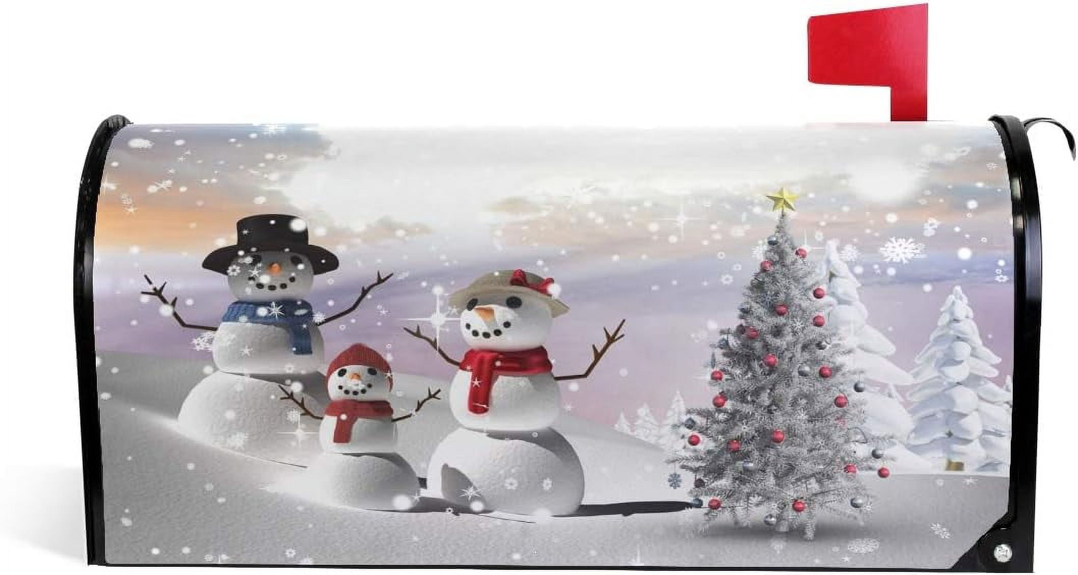 Christmas Tree and Snowman Winter Magnetic Mailbox Cover Snowflakes ...