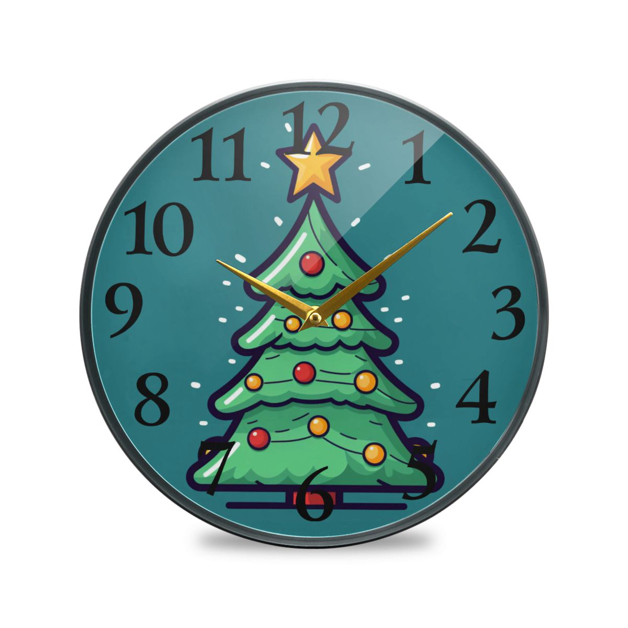 Christmas Tree and Star Wall Clocks Battery Operated 9.5 Inch Round ...
