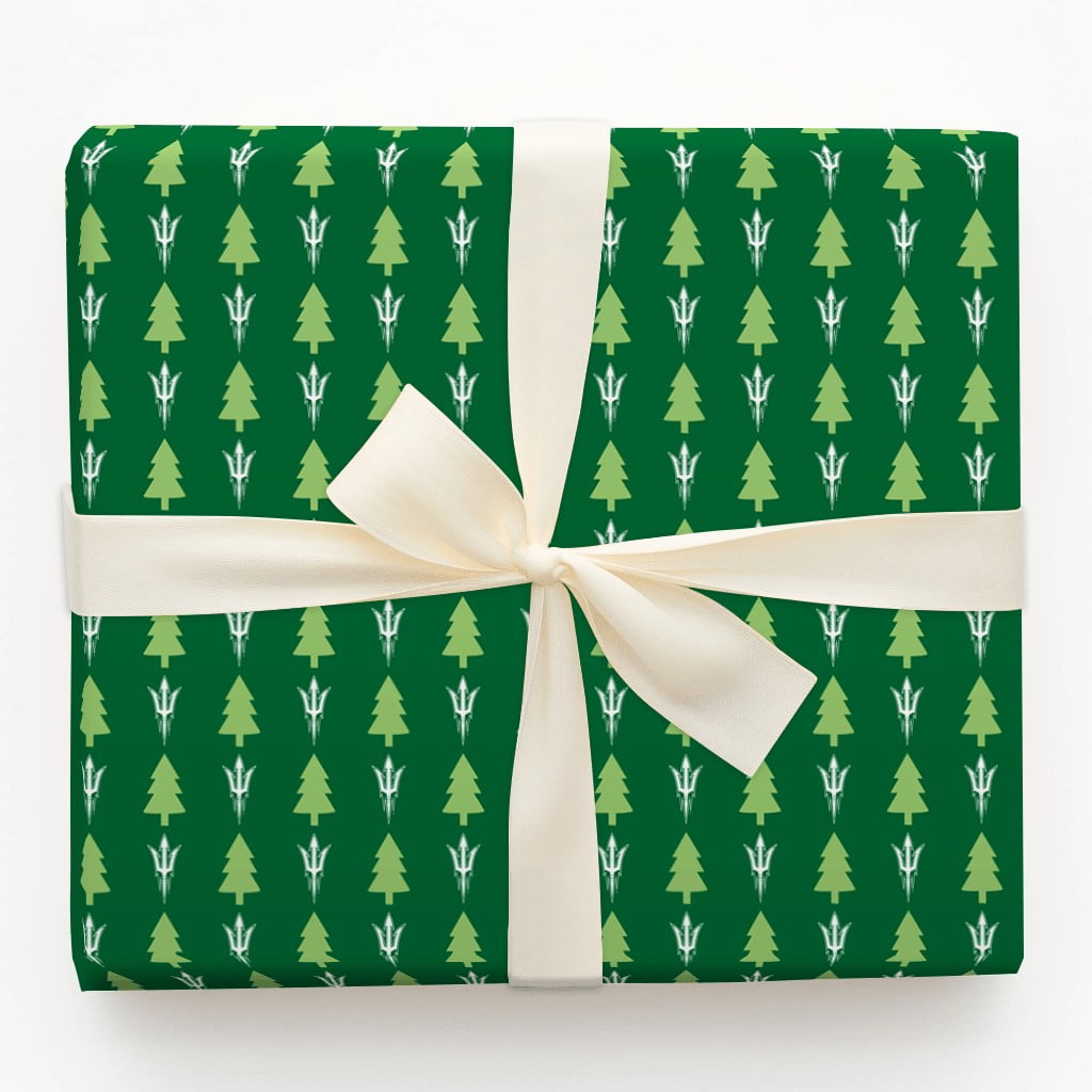 Christmas Tree and Trident Pattern Holiday Gift Wrapping Paper ...