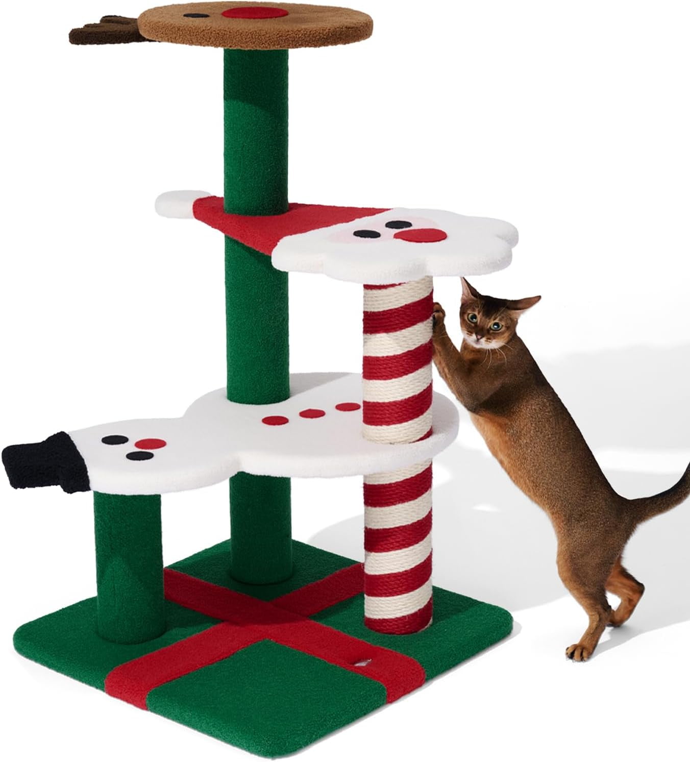 Christmas Tree for Indoor Cats, 38.6" Multi Level Soft-Touch Tower with ...