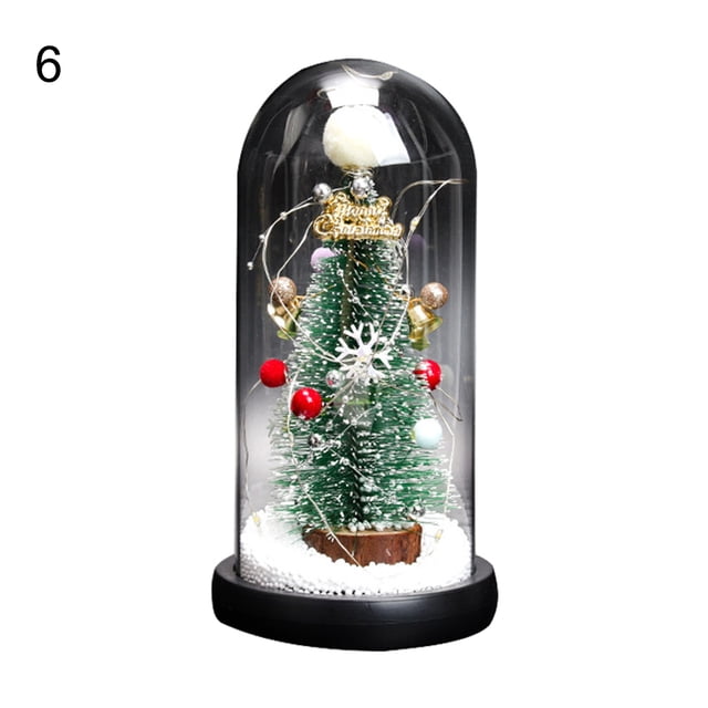 Christmas Tree in Glass Dome, Tabletop Led Christmas Tree with Wood ...