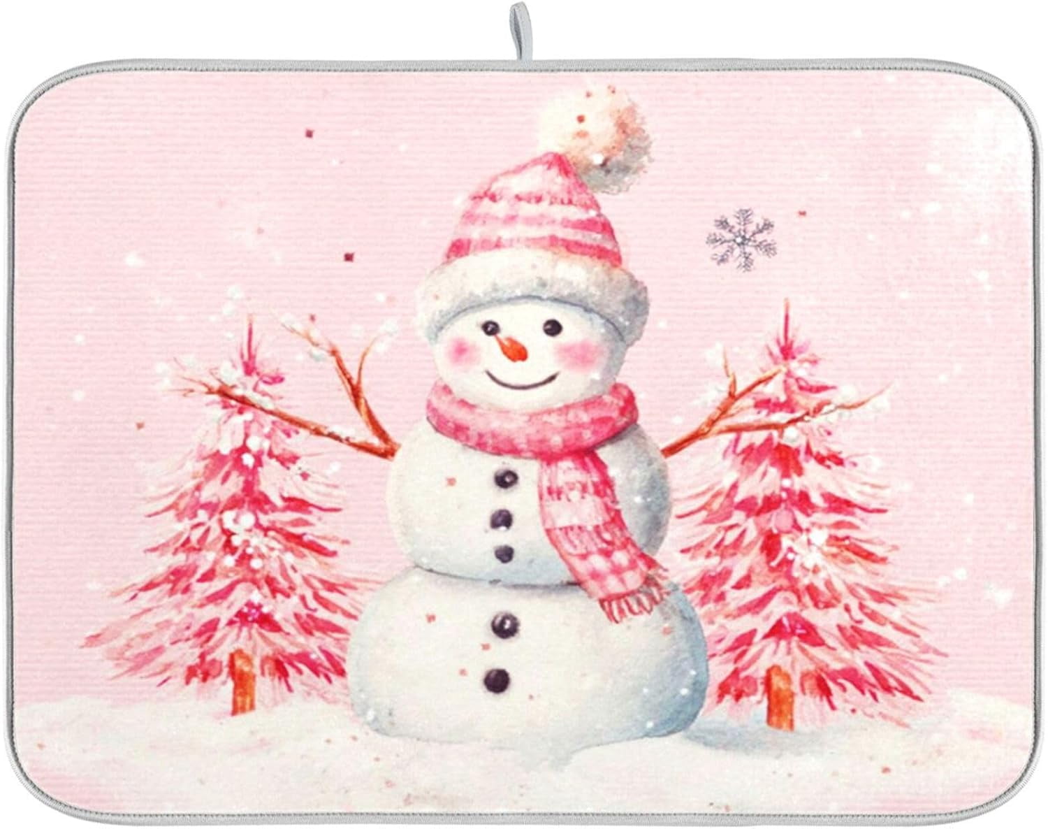 Christmas Tree pink Snowman Dish Drying Mat for Counter Snowflake ...