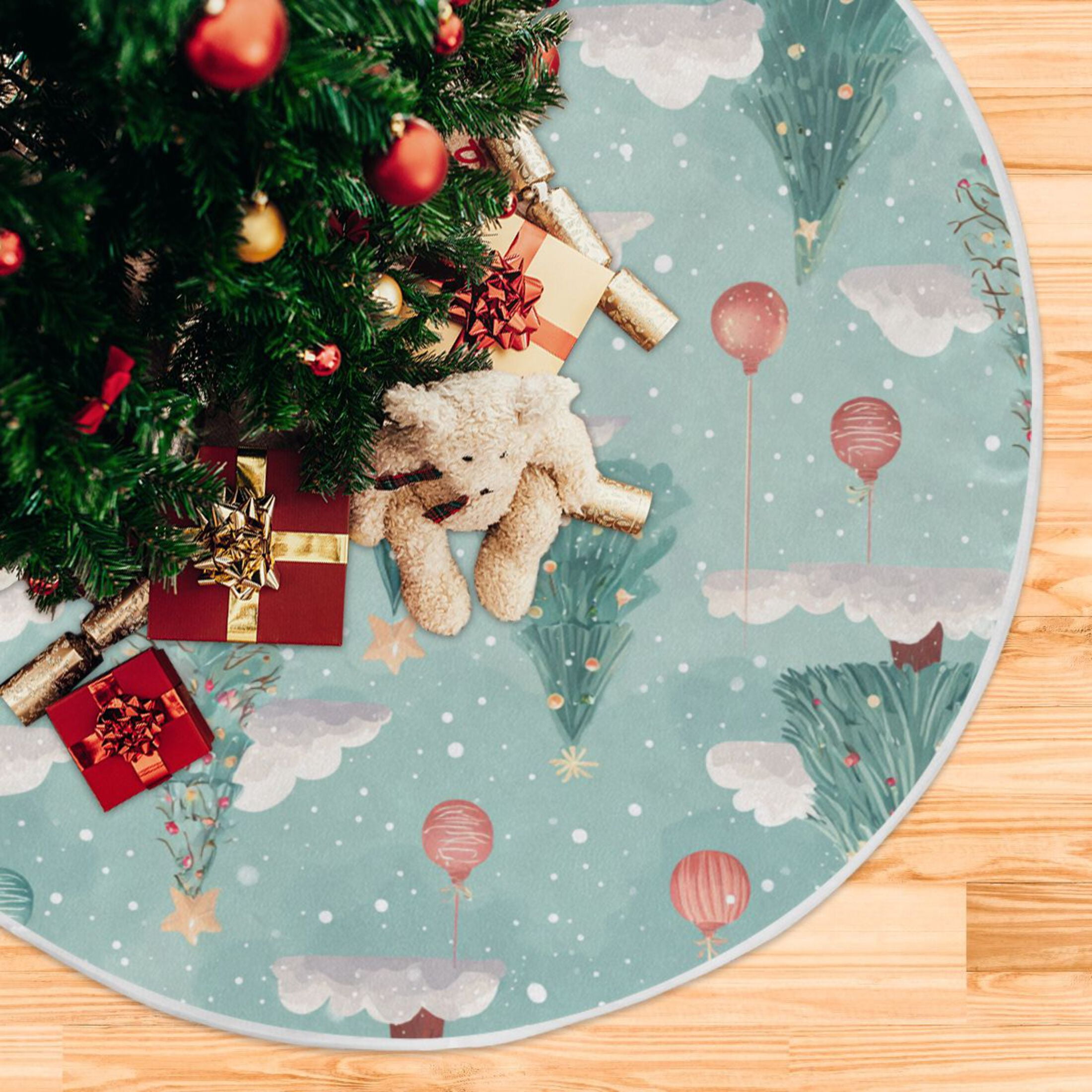 Christmas Tree with Clouds Colorful Lights Christmas Tree Skirt Opening ...