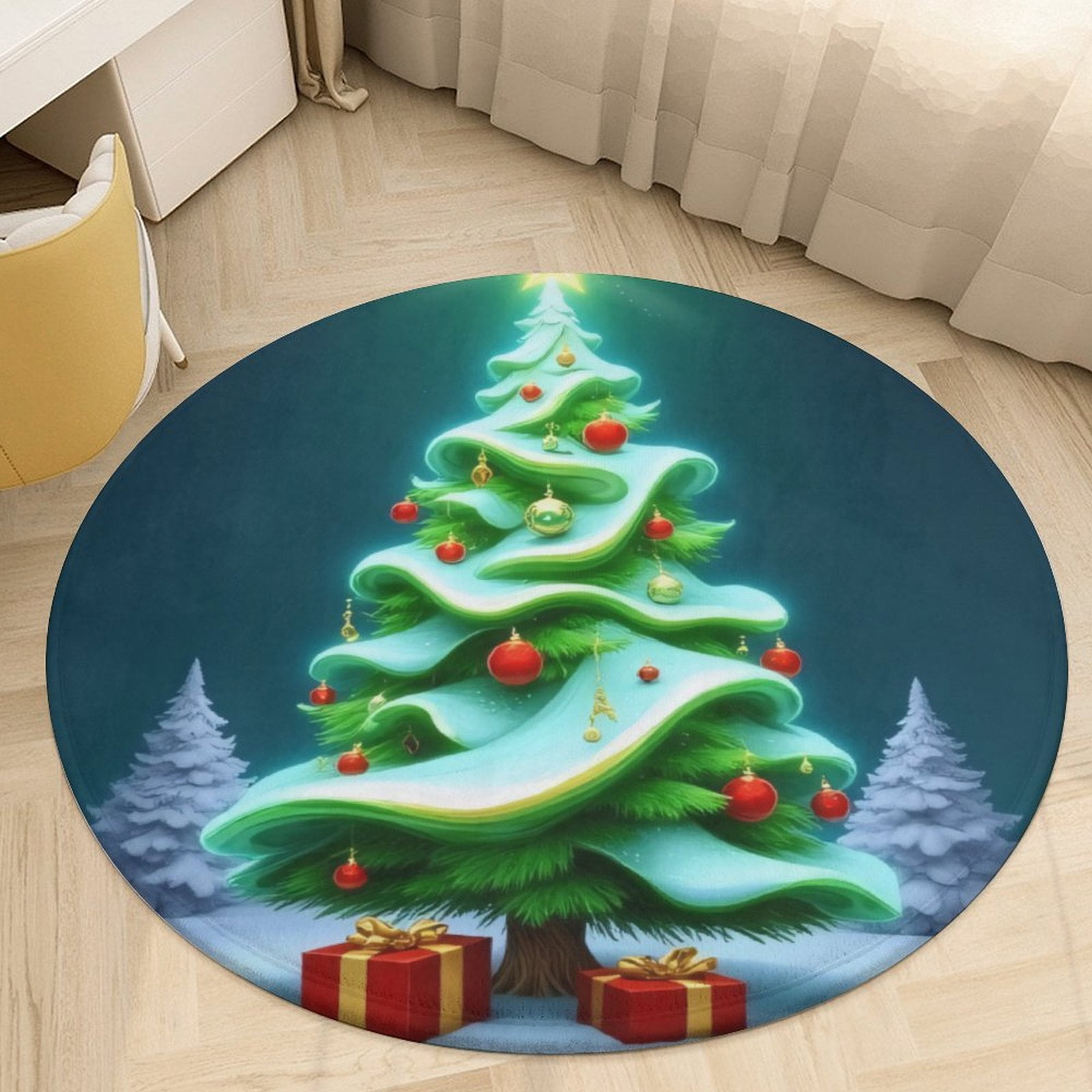 Christmas Tree with Gifts Round Area Rugs for Bedroom Living Room, 5FT ...
