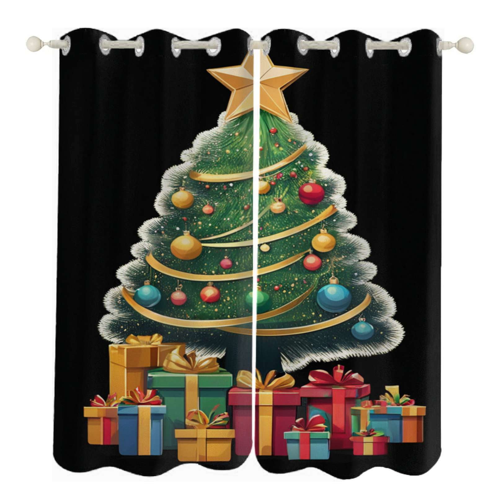 Christmas Tree with Gifts Sunshade Curtains Home Bedroom Living Room ...