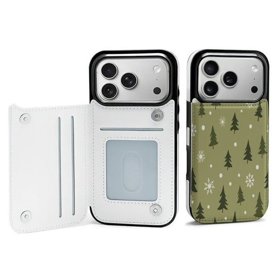 Christmas Trees And Snowflakes Pattern Leather Wallet Case for iPhone ...