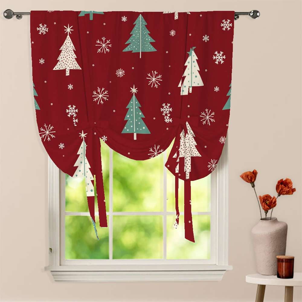 Christmas Trees And Snowflakes Pattern Window Curtain for Living Room Roman Curtain Kitchen Tie ...