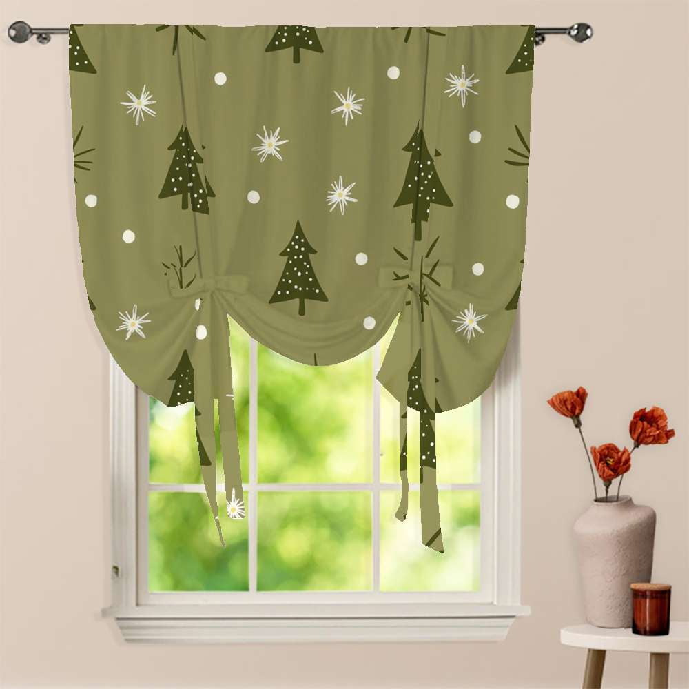 Christmas Trees And Snowflakes Pattern Window Curtain for Living Room ...