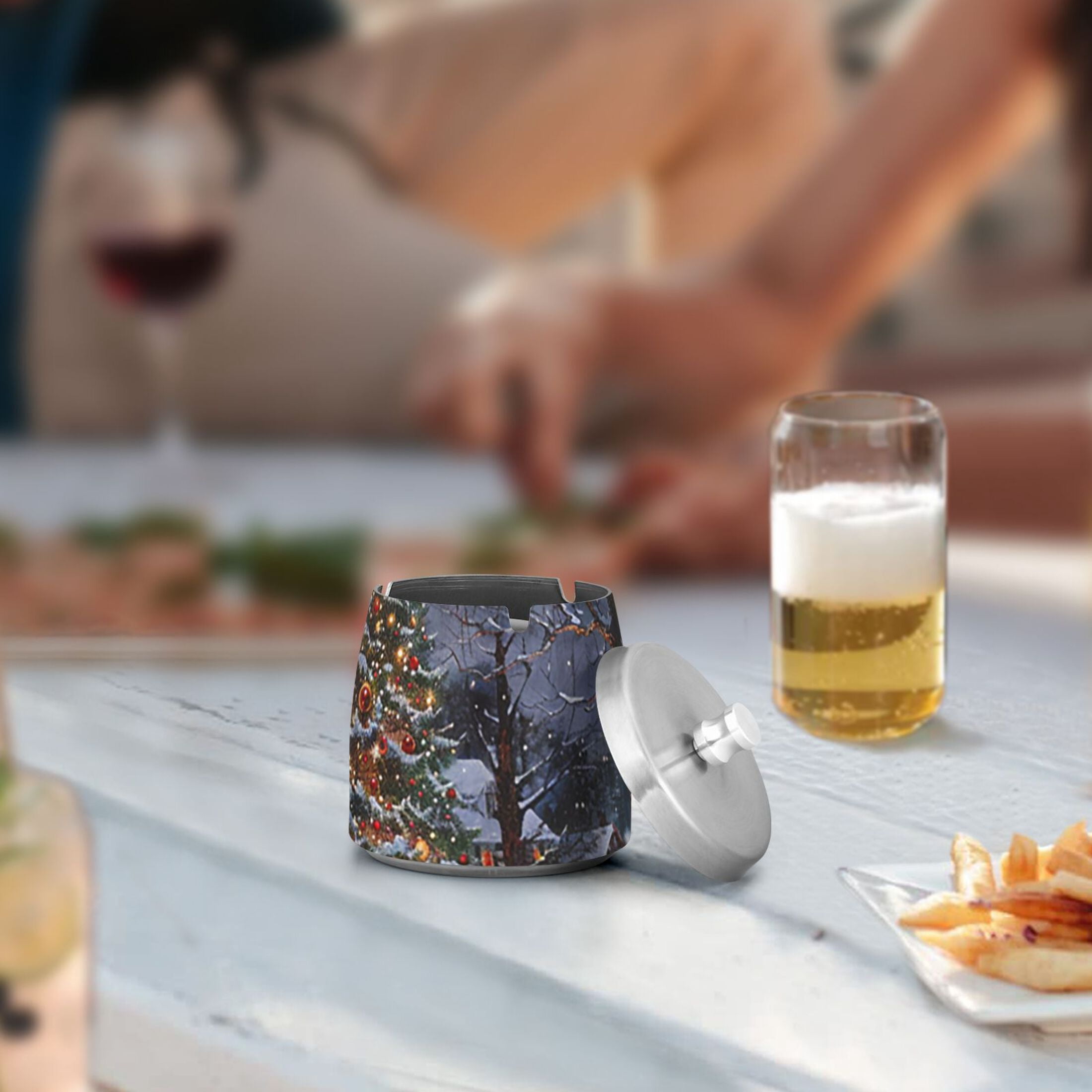 Christmas Trees Ashtray with Lid Cigarette Ashtray Stainless Steel Ash ...