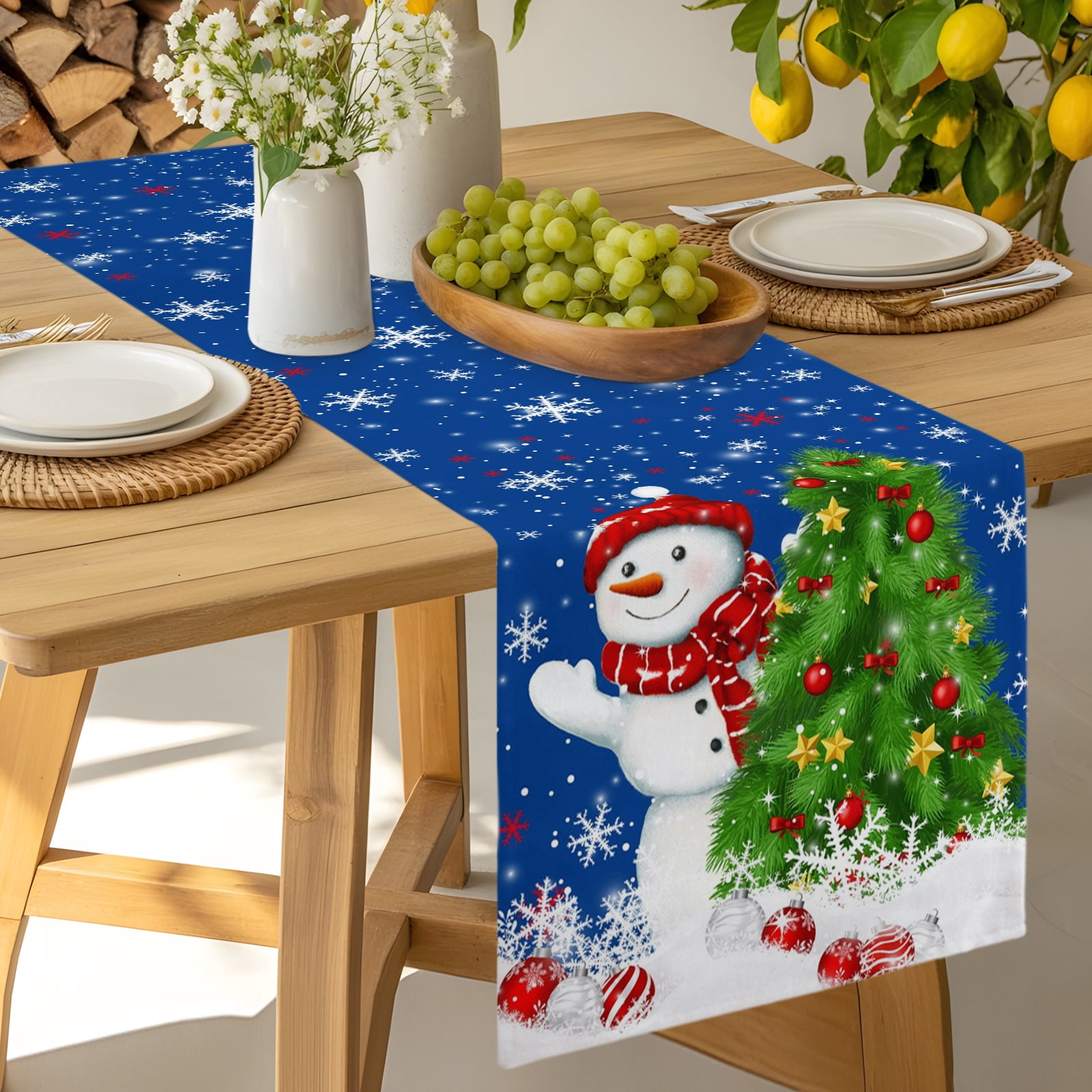 Christmas Trees Balls Table Runner 13x48in Non-Slip Cotton Linen Table ...