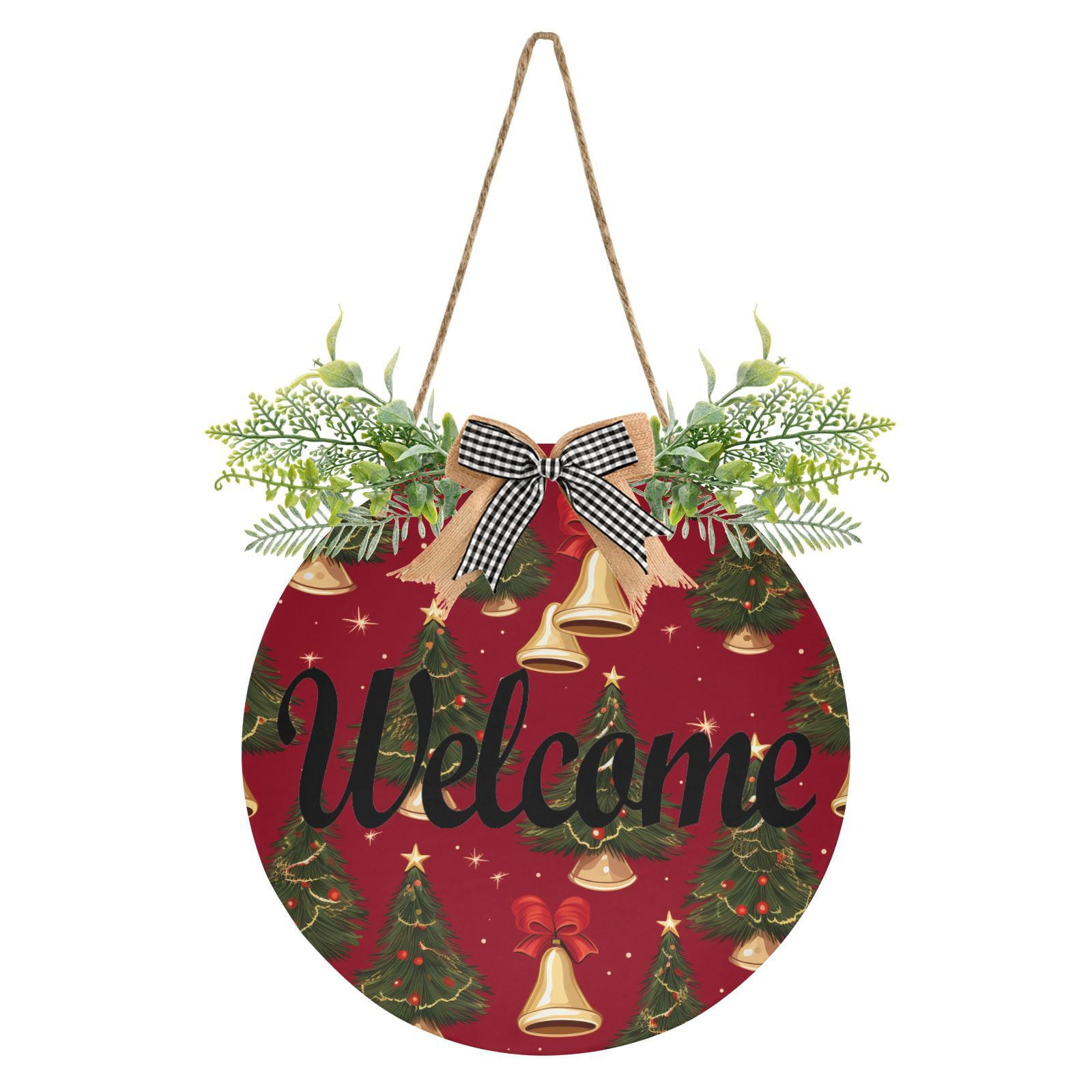 Christmas Trees Bells Welcome Sign for Front Door Wreath Door Sign for ...