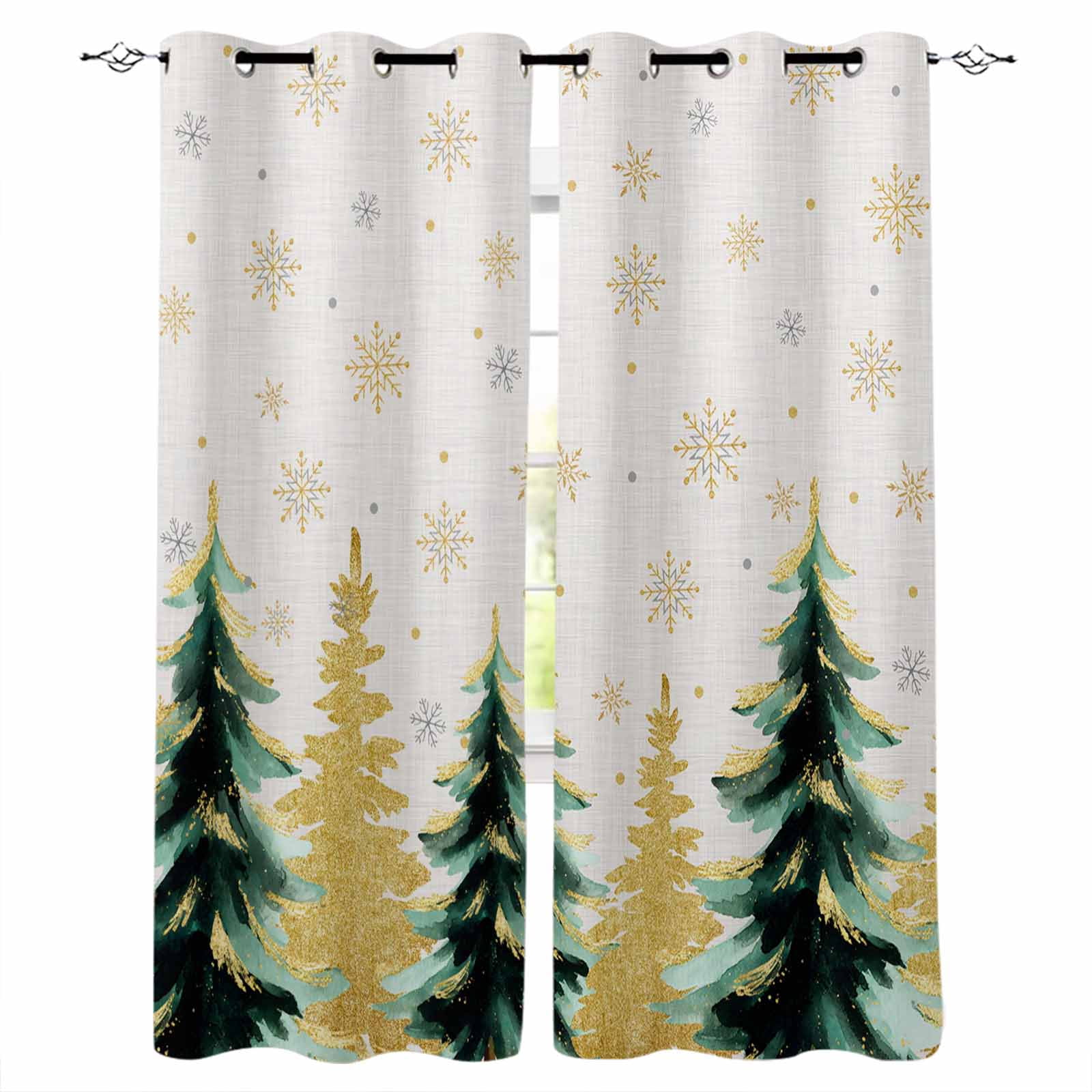 Christmas Trees Blackout Curtains 54 Inches Long for Bedroom, Golden ...