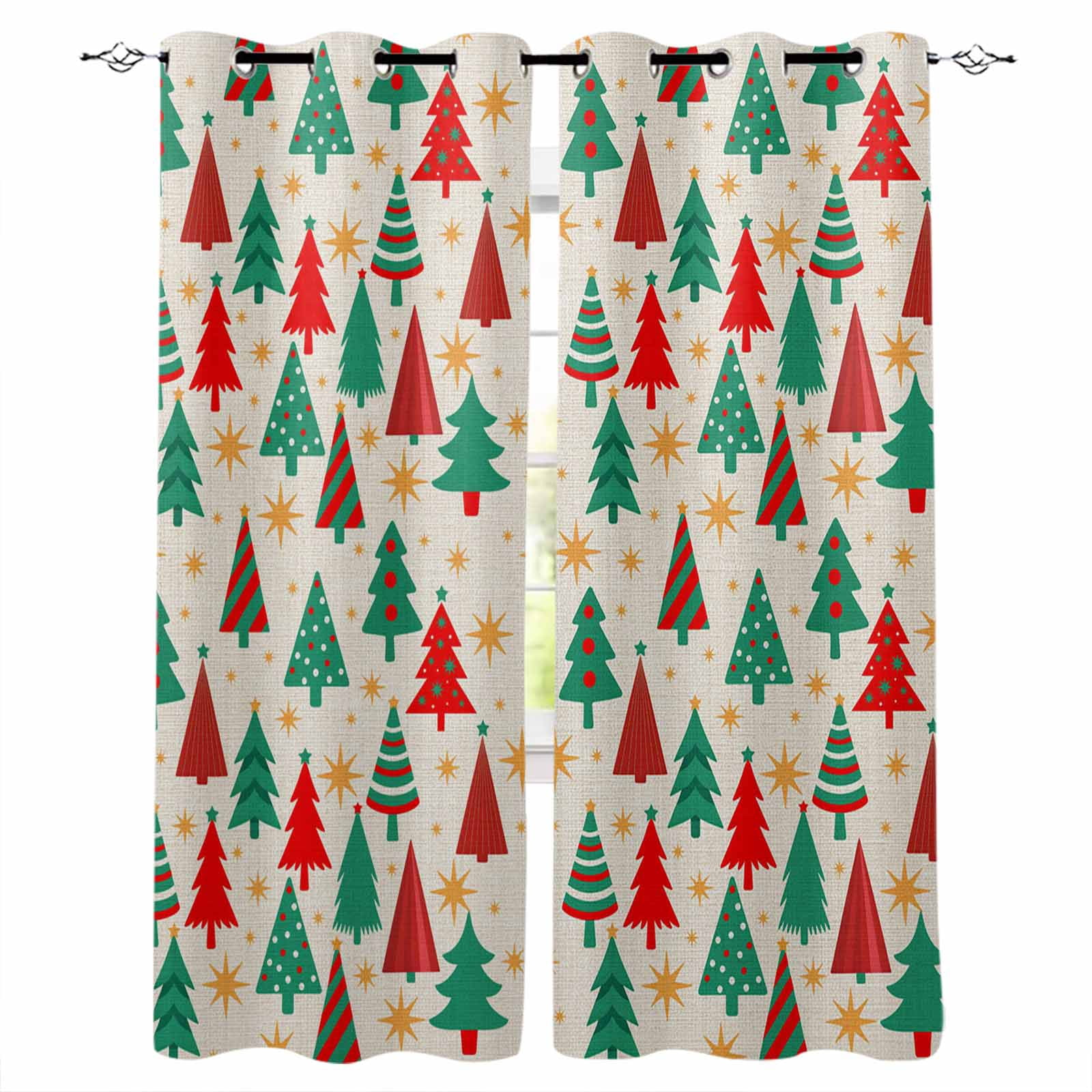 Christmas Trees Blackout Curtains 84 Inches Long for Bedroom, Beige ...