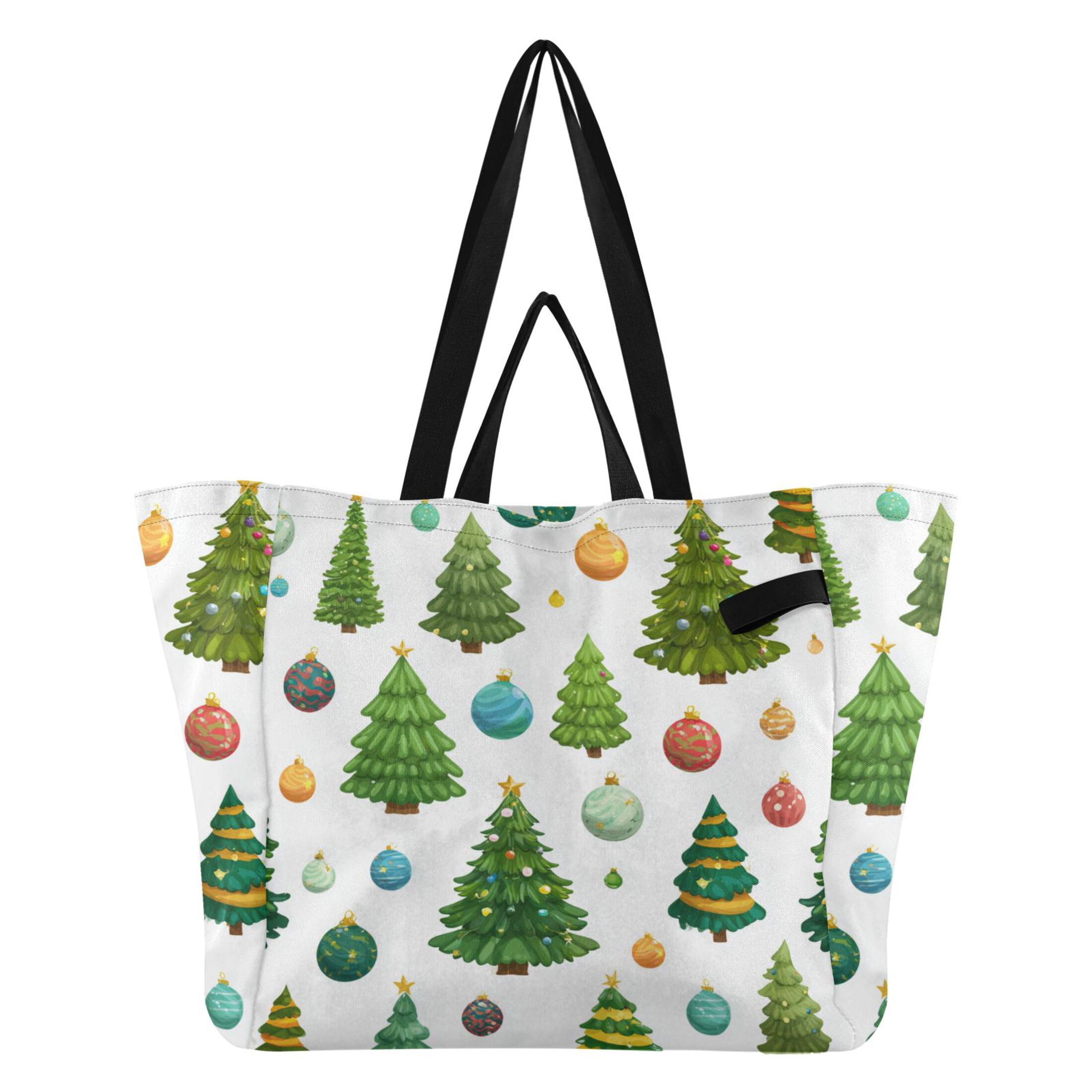 Christmas Trees Cartoon Multicolor Lights Foldable Canvas Tote Bags ...