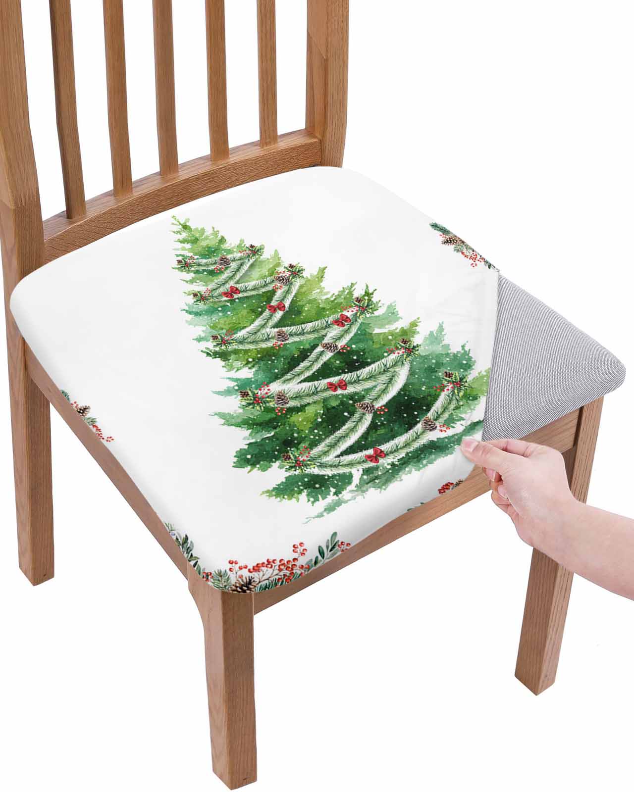 Christmas Trees Chair Seat Covers for Dining Room Stretch Chair Seat ...